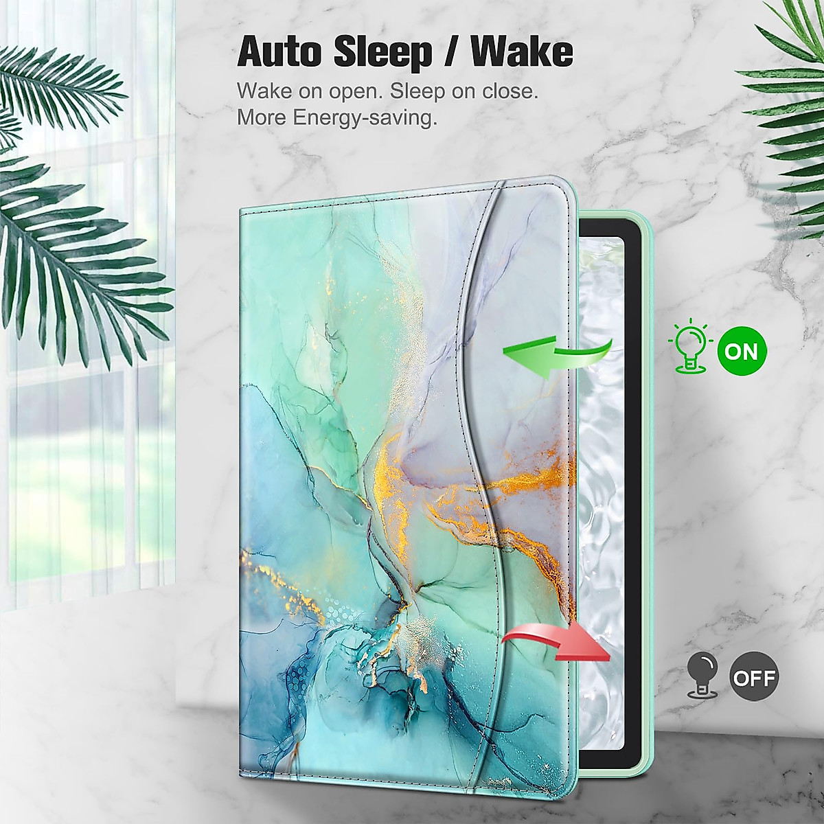 Fintie Case for Samsung Galaxy Tab S6 Lite 10.4 Inch 2024/2022/2020 with S Pen Holder, Multi-Angle Viewing Soft TPU Back Cover with Pocket Auto Wake/Sleep, Emerald Marble