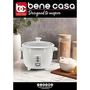 Bene Casa - Rice Cooker with Glass Lid - Includes Nonstick Aluminum Inner Pot and a 12 Hour Keep Warm Feature - Cooks Up to 12 Cups of Rice (6 Cups Uncooked)