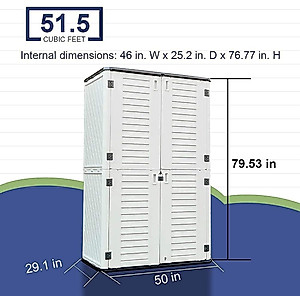 KINYING Outdoor Storage Cabinet Waterproof, Resin Vertical Outdoor Storage Shed for Patio Furniture, Garden Tools, Pool Accessories, Mower Storage (66 Cu.ft, Off White)