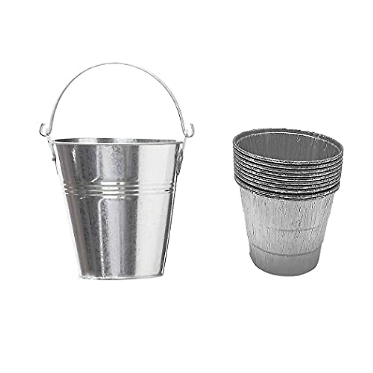 Grease Drip Metal Bucket with 10-Pack Disposable Foil Liner Kit Replacement Parts for Traeger Assecories HDW152 BAC407z , for Pit Boss 67292, for Oklahoma Also Fits Most Wood Pellets Grill or Smoker