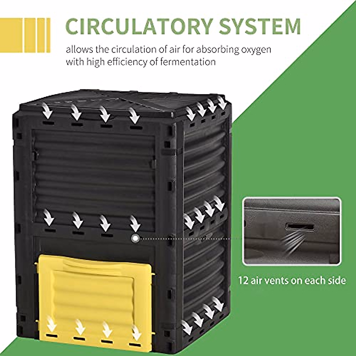 Outsunny Garden Compost Bin 80 Gallon Outdoor Large Capacity Composter Fast Create Fertile Soil Aerating Box, Easy Assembly, Yellow