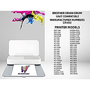 AZ Supplies Compatible Drum Unit Replacement for Brother DR400 DCP-1200-1400 FAX 8350p-8750P HL-1650LT-1670NLT-P2500 Intellifax 4100E-4750E-4750P-5750P MFC-1260-1270-9870-P2500 Black Drum Unit 2 Pack