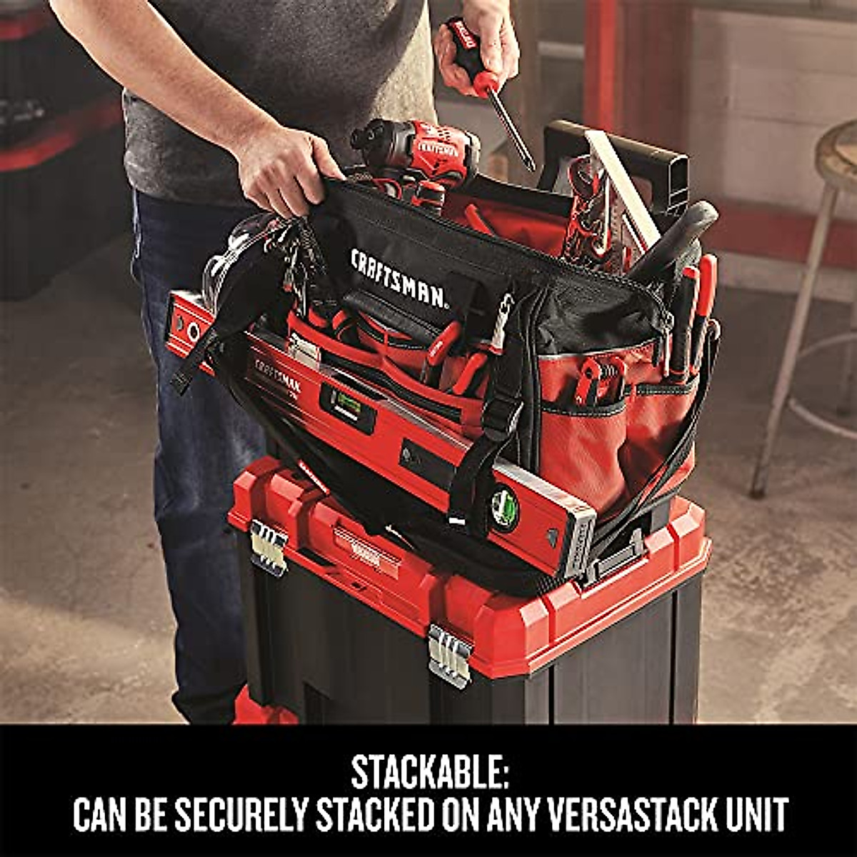 CRAFTSMAN VERSASTACK Zippered Tool Bag, 31 Pocket Organizer, Heavy Duty Tool Tote (CMST17622)