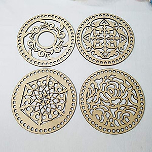 Set of 4 Wooden Base Wood Bottoms for Crochet Basket Wooden Crochet Accessory Tshirt Yarn Accessory T Shirt Yarn Basket (Styles Mix 2, 18CM)