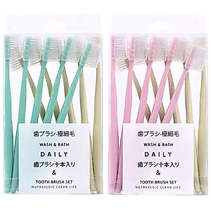 Healifty Long Handle Toothbrush 20pcs Ultra Soft Toothbrushes with Head Cover Manual Small Head Toothbrushes for Home Travel Hotel (Green Pink) Extra Soft Toothbrush