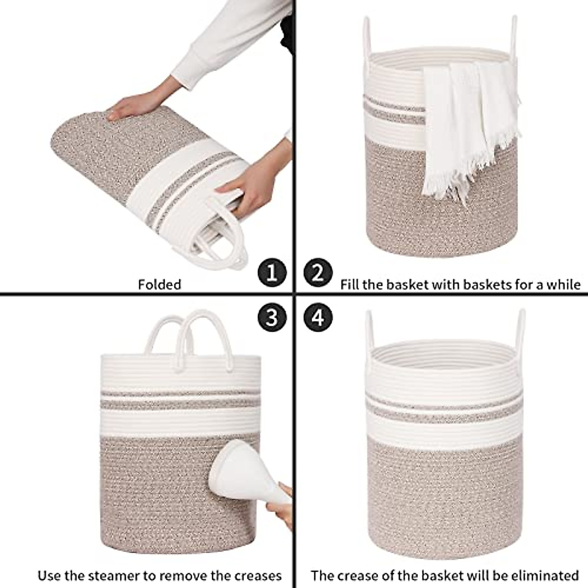 3pcs Blanket Basket, 1pc 40L Cotton Rope Lundry Hamper and 2pcs Mesh Lundry Bag, Storage Basket with handle for Living Room, Laundry Basket for Pillows Toys Clothes. (40L)
