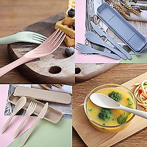 4 Sets Portable Cutlery,Wheat Straw Cutlery, Spoon Knife Fork Tableware set, for Kids Adult Travel Picnic Camping (4 Colors)