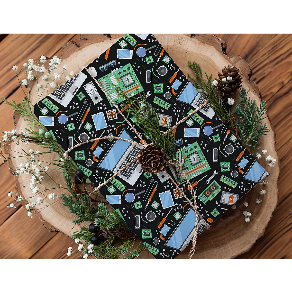 Computer Chip Motherboard Premium Wrapping Paper Roll Gift Wrap Sheet for Christmas Presents Birthday Party Decorations (30 inch x 6 foot roll)