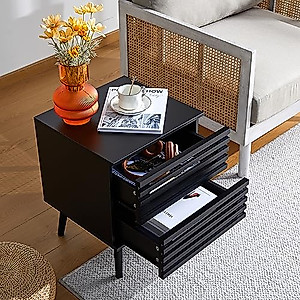 PHOYAL Nightstand Set of 2, End Side Table Modern Farmhouse Nightstand Modern Wood Accent Side Table Night Stands, Nightstand with Storage Drawer for Bedroom Living Room 2-Pack, Black - 2