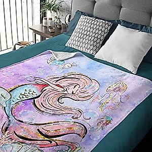 Mermaid Blanket 40"x50" Extra Small for Pets Toddler Super Soft Blankets for livingroom, Couch, Sofa Flannel Lightweight Throw to Adults Kids Man Woman