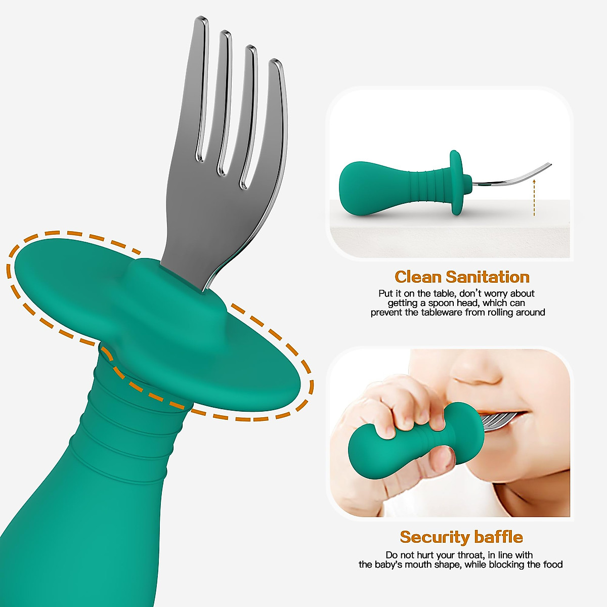 Toddler Forks Baby Forks for Self Feeding, Kids Forks with Silicone Round Handle, Stainless Steel Toddler Utensils Children Safe Silverware Set, Anti-Choke Design, BPA Free Cutlery Set - 4Pcs