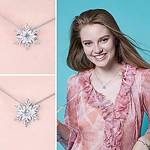 JewelryPalace Snowflake Flower Genuine Swiss Blue Topaz Necklace for Women, 14k Gold Plated 925 Sterling Silver Necklaces for Women, Gemstones Birthstone Statement Pendant Necklace, 18 Inch Box chain