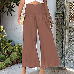 High Waist Wide Leg Pants for Women Summer Casual Loose Smocked Palazzo Pant Comfy Lounge Pajama Flowy Trousers