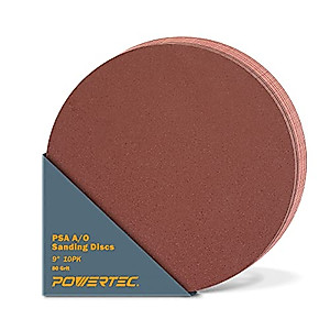 POWERTEC 110580 9-Inch PSA 80 Grit Aluminum Oxide Adhesive Sanding Disc, 10-Pack