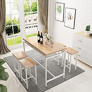 AWQM 5 Pcs Dining Table Set, Modern Bar Table Set with 4 Chair, Home Kitchen Breakfast Table and Chairs Set Ideal for Pub, Living Room, Breakfast Nook, Easy to Assemble