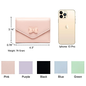 Sunwel Fashion Trendy Bow Small Bifold Wallet with Cash Credit Card Holder ID Window for Women Girls