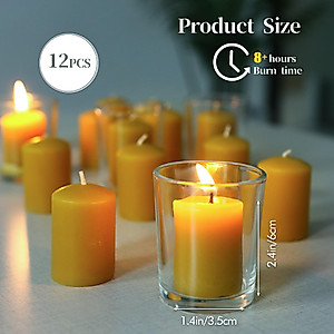 12Pcs Beeswax Votive Candles, Natural Beeswax Candles Bulk, Handmade Pure Votive Candles for Home Room Decor Party Wedding Spa, Smokeless and Dripless Votives Candles