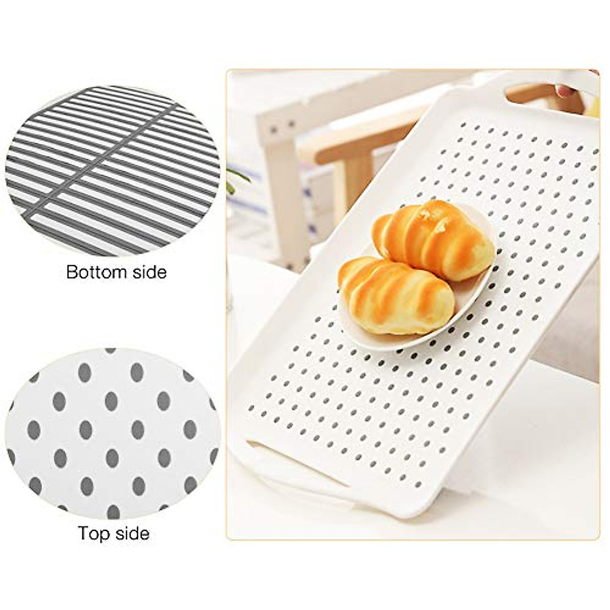 IEBIYO 3 Pcs Anti-Slip Food Serving Tray with Handles Dinner Breakfast Bed Drink Food Coffee Trays Plastic Rectangle Non-Skid Rubber Grip Multipurpose Serving Table Tray Cafeteria Trays for Eating