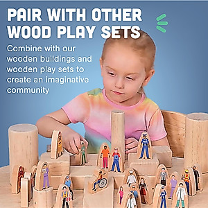 Constructive Playthings Wooden Community Helpers 25-Piece Wood Block Play Figurine Set, Freestanding Inclusive and Diverse Wood Toy Figures for Kids Ages 3+