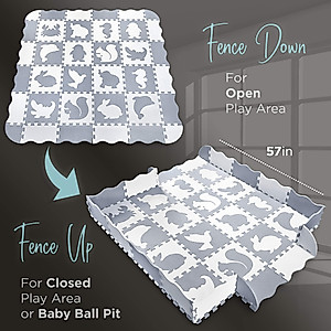 Baby Play Mat with Fence, Animals, and Foam Tiles. Tummy time mat, Playmat for Kids, Toddlers, Infants. Activity Center, Ball Pit Gym Floor playpen. 57"x 57", Over 74" Across!