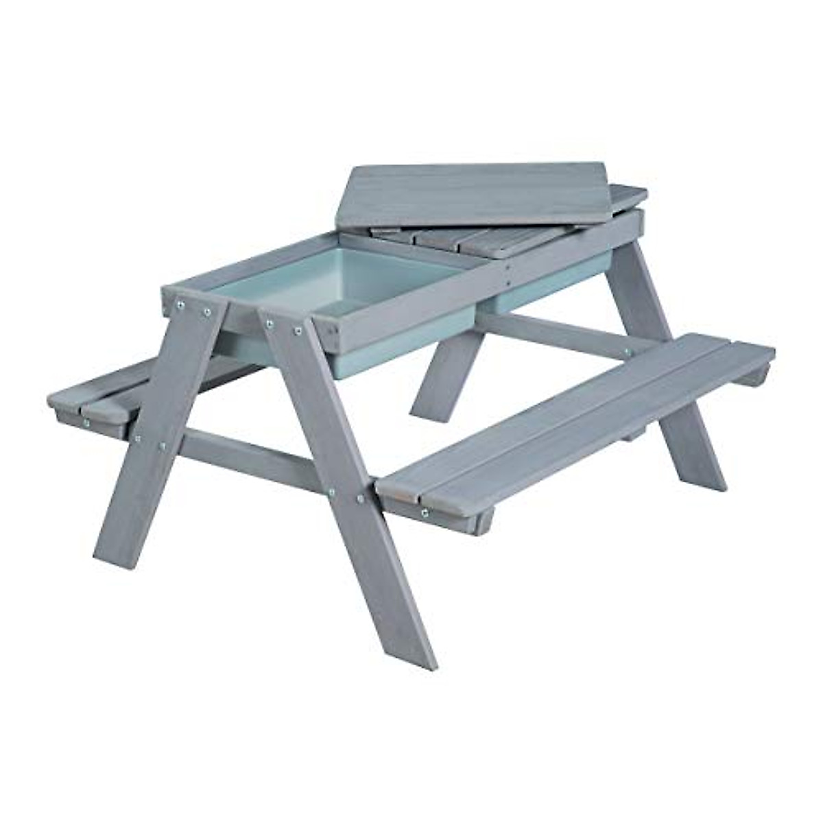 roba: Picnic Play Table Set - Grey - with Play Tubs & Storage Compartment, Weatherproof Solid Wood, Bench Seats & Mud Table, Toddler & Kids, Ages 1+