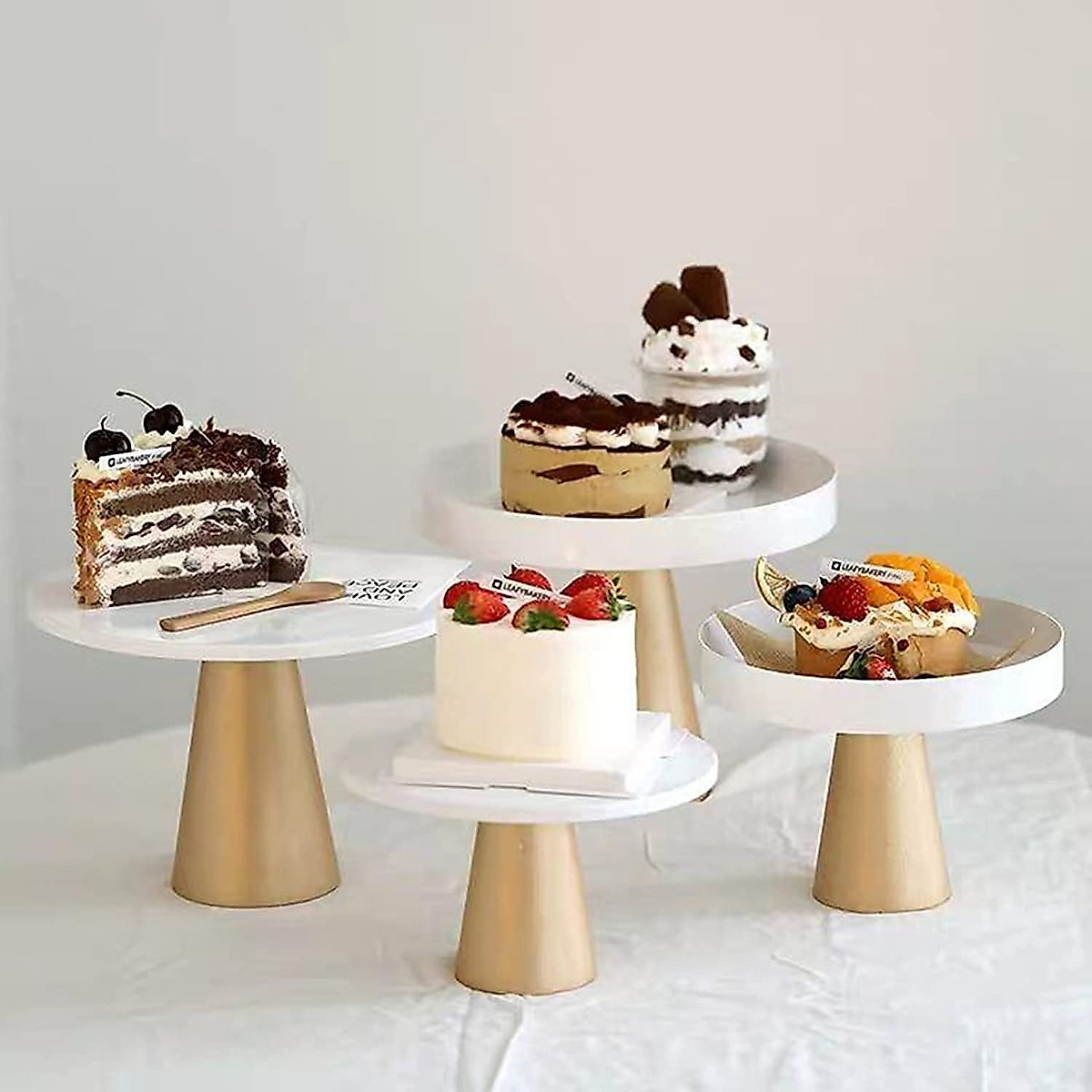 XENITE Dessert Set of 2 Round Cake Stands for Dessert Table Wood Cupcake Stand W/Metal Round Pedestal Holder Dessert Display Plate Serving Tray for Party Fruit Plate