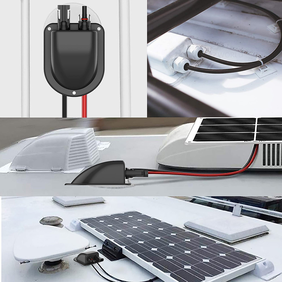 Solar Weatherproof Entry Gland Entry Housing, Through RV roof Solar Junction Box ABS Entry housing with 10Ft 10AWG Solar Extension Cable Solar Connector Solar Project on RV, Camper, Boat, Van