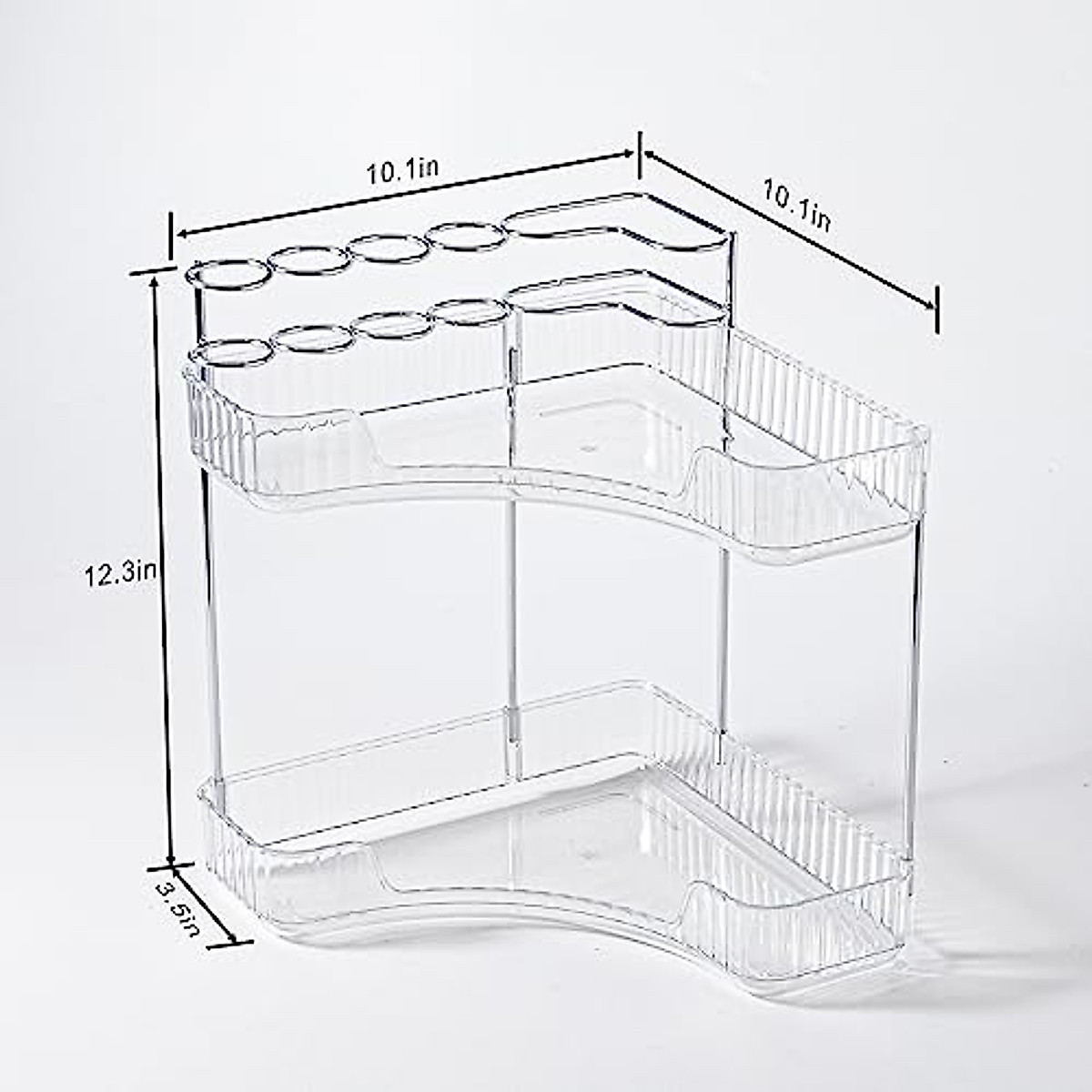 CICUFY 2-Tier Acrylic Corner Makeup Organizer Stylish Counter Organizer for Vanity and Bathroom Countertop - White Clear