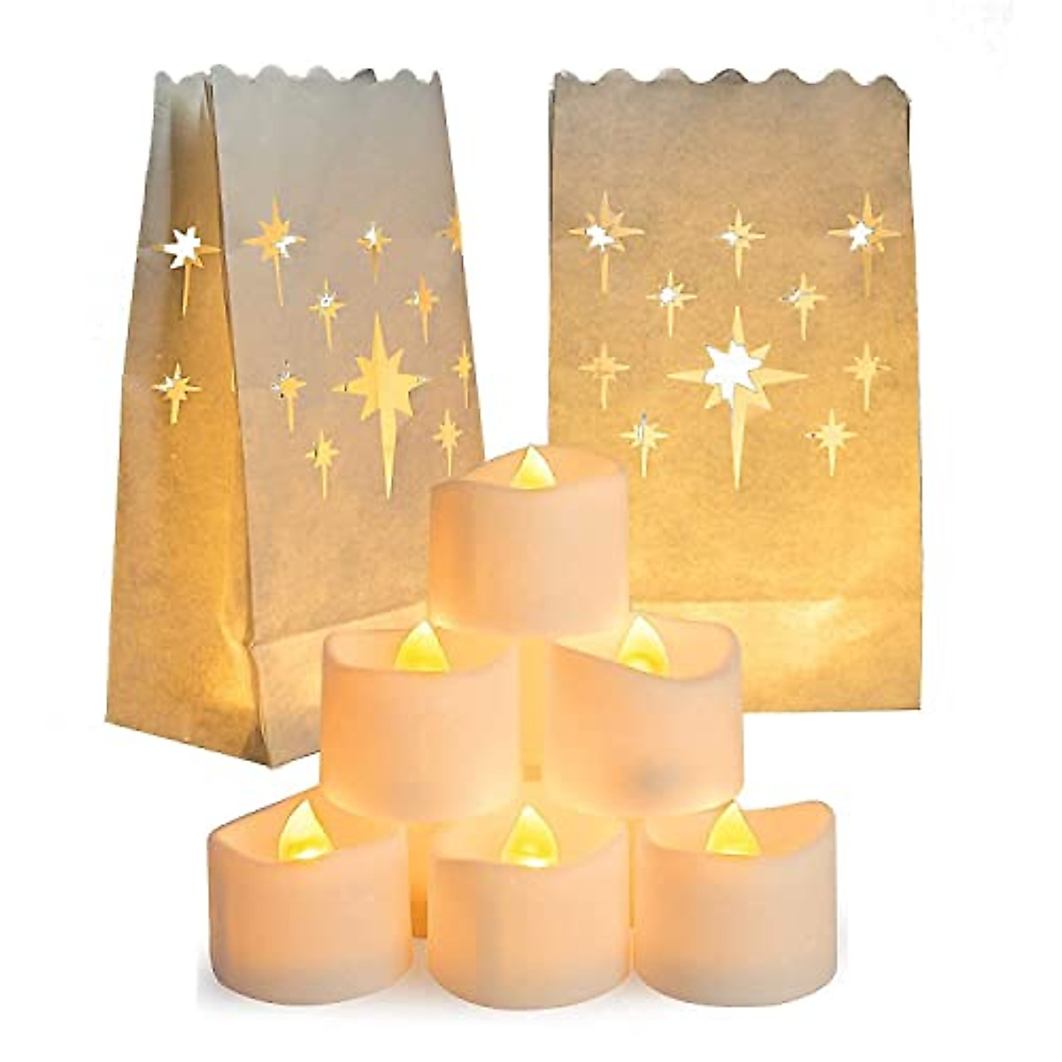 Homemory Value Set - 50 Luminary Bags & 48 Battery Tea Lights, Ideal for Christmas Decor