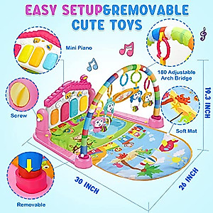 GLÜCK Baby Gyms&Play Mats-Kick and Play Piano Gym Tummy Time Padded Mat, Musical Floor Mat, Activity Piano Gym,Infant Newborn Play Mat for Babies ,Toddlers 0 to12 Months(Pink)