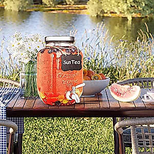 1 Gallon Drink Dispenser with Spigot 18/8 Stainless Steel – Airtight & Leakproof Glass Sun Tea Jar with Anti-Rust Lid, Beverage Dispenser for Parties – Include Ice Cylinder and Fruit Infuser