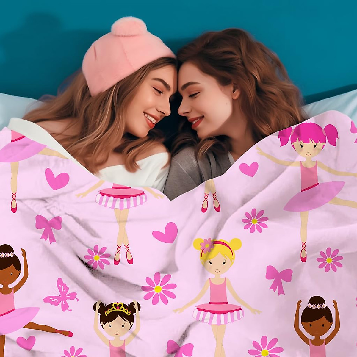 Cute Girl Ballerina Blanket Super Soft Warm Flannel Throw Blankets Dance Blankets for Sofa Couch Bed Decoration Girls Adult All Season Gifts 50"x40"