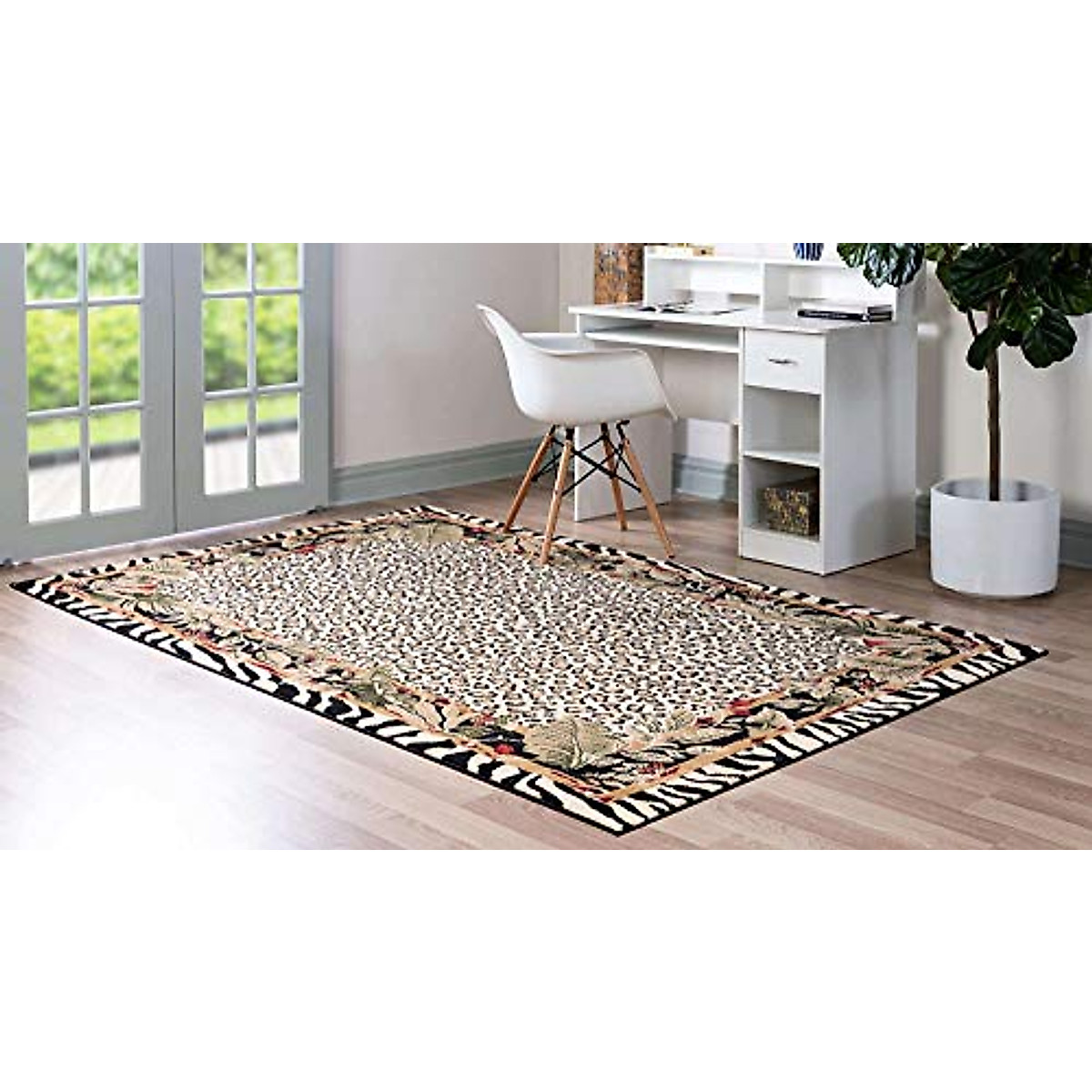 Unique Loom Wildlife Collection Animal Inspired with Cheetah Bordered Design Area Rug, 5 ft x 8 ft, Ivory/Black