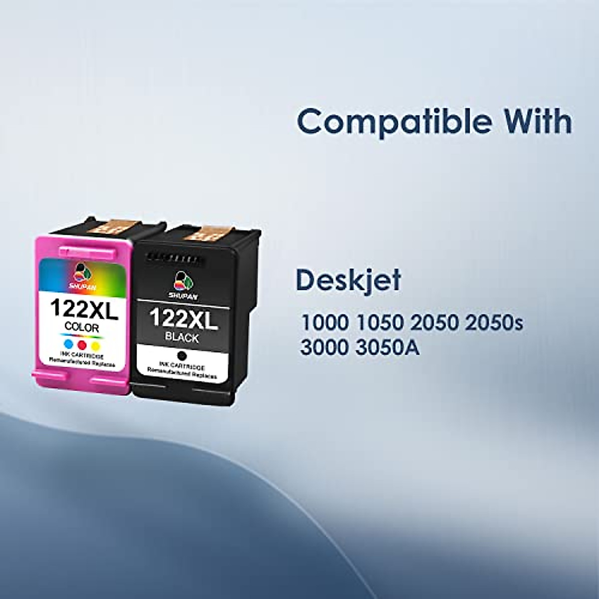 SHUPAN 122 122XL Ink Cartridges Replacement for HP 122 Ink Cartridges for HP Deskjet 1000 1050 2050s 2050 3050A 3000 Laser Printer (1 Black, 1 Tri-Color)
