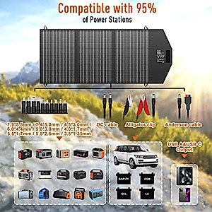 RoRood Portable Solar Panel, 60W Foldable Solar Panels 18V 22% Higher Efficiency Solar Charger IPX3 Waterproof Solar Panel Kit with USB, DC Output, 10 Connectors for Most Power Stations, Camping,RV