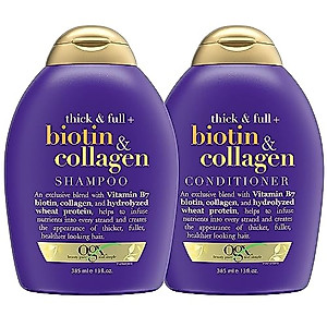 OGX Thick & Full + Biotin & Collagen Shampoo & Conditioner Set, (packaging may vary), Purple, 13 Fl Oz (Pack of 2)