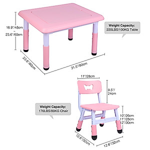 Domaker Table and Chair Set, Multi Activity Height Adjustable Table with 2 Chairs,Pink