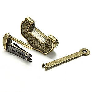 1Pc Vintage Antique Iron Jewelry Wooden Box Padlock Chinese Old Brass Padlock for Suitcase Drawer Cabinet + Key