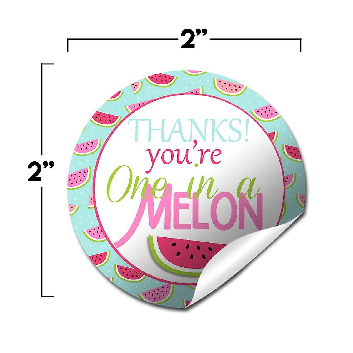 One in A Melon Thank You Sticker Labels, 40 2" Party Circle Stickers by AmandaCreation, Great for Party Favors, Envelope Seals & Goodie Bags
