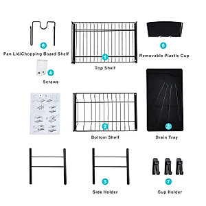 aceyoon 2 Tier Dish Drying Rack for Kitchen Counter with Swivel Spout, Detachable Dish Rack and Drainboard, Dish Drainer Organizer with Cup Utensil Cutting Board Holder (17.52 x 9.96 x 14.56inch)