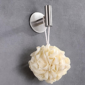 Neknock Adhesive Hooks, Heavy Duty Wall Hooks Stainless Steel Towel Hooks for Hanging Coat, Towel, Hat, Robe, Key, Clothes, Door Closet Hook Wall Mount for Kitchen, Bathroom, 2 Pack (Brushed Nickel)