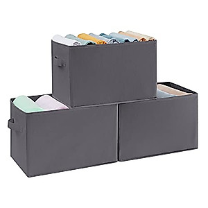 Lifewit 20L Foldable Clothes Storage Bins for Closet Collapsible Sturdy Fabric Storage Basket Cube with 2 Reinforced Dual Handles Fabric Closet Organizers, 3 Packs, Large, Grey
