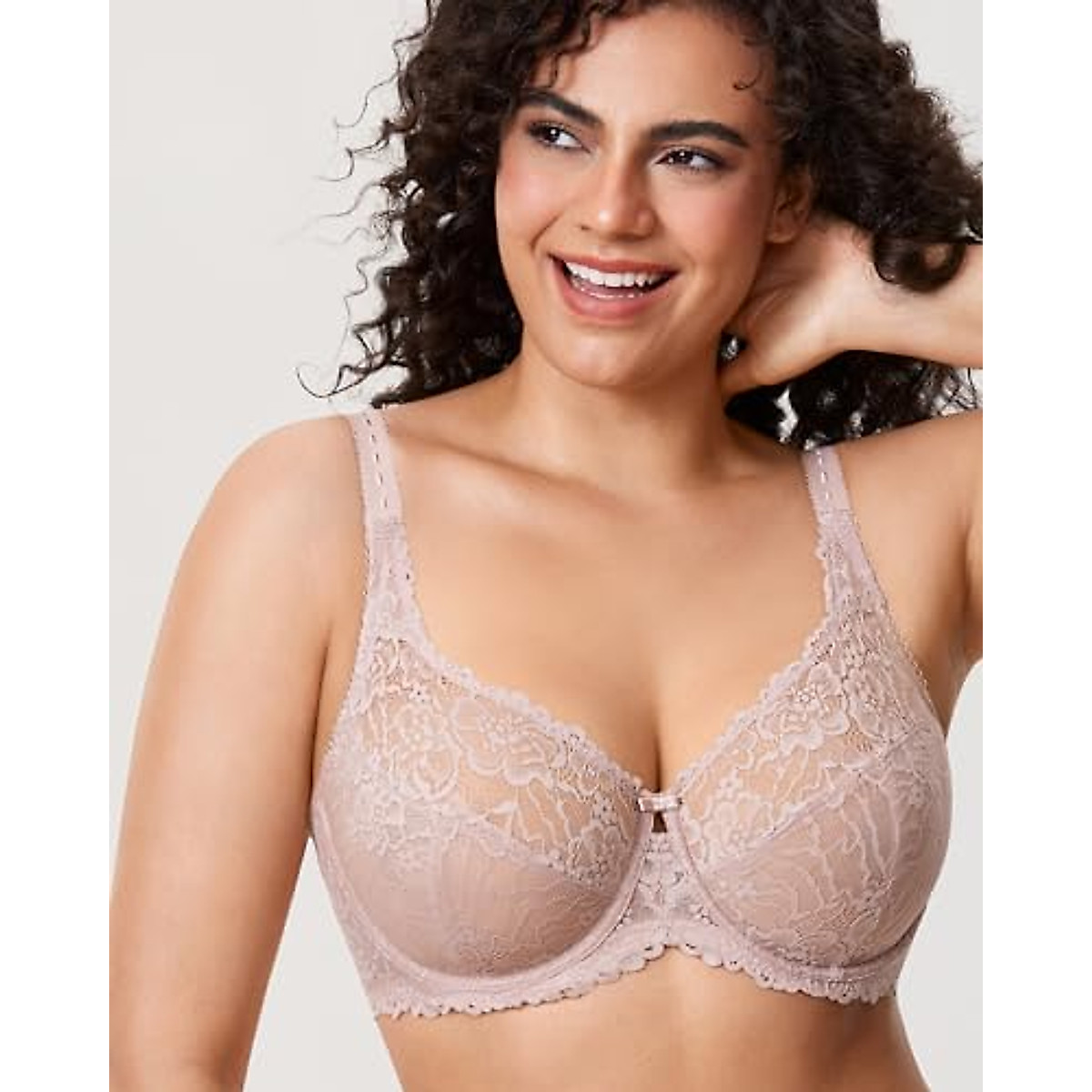 DELIMIRA Women's Plus Size Minimizer Bras Full Coverage Lace Unlined Underwire Bra B-K Cups Rose Smoked 40K