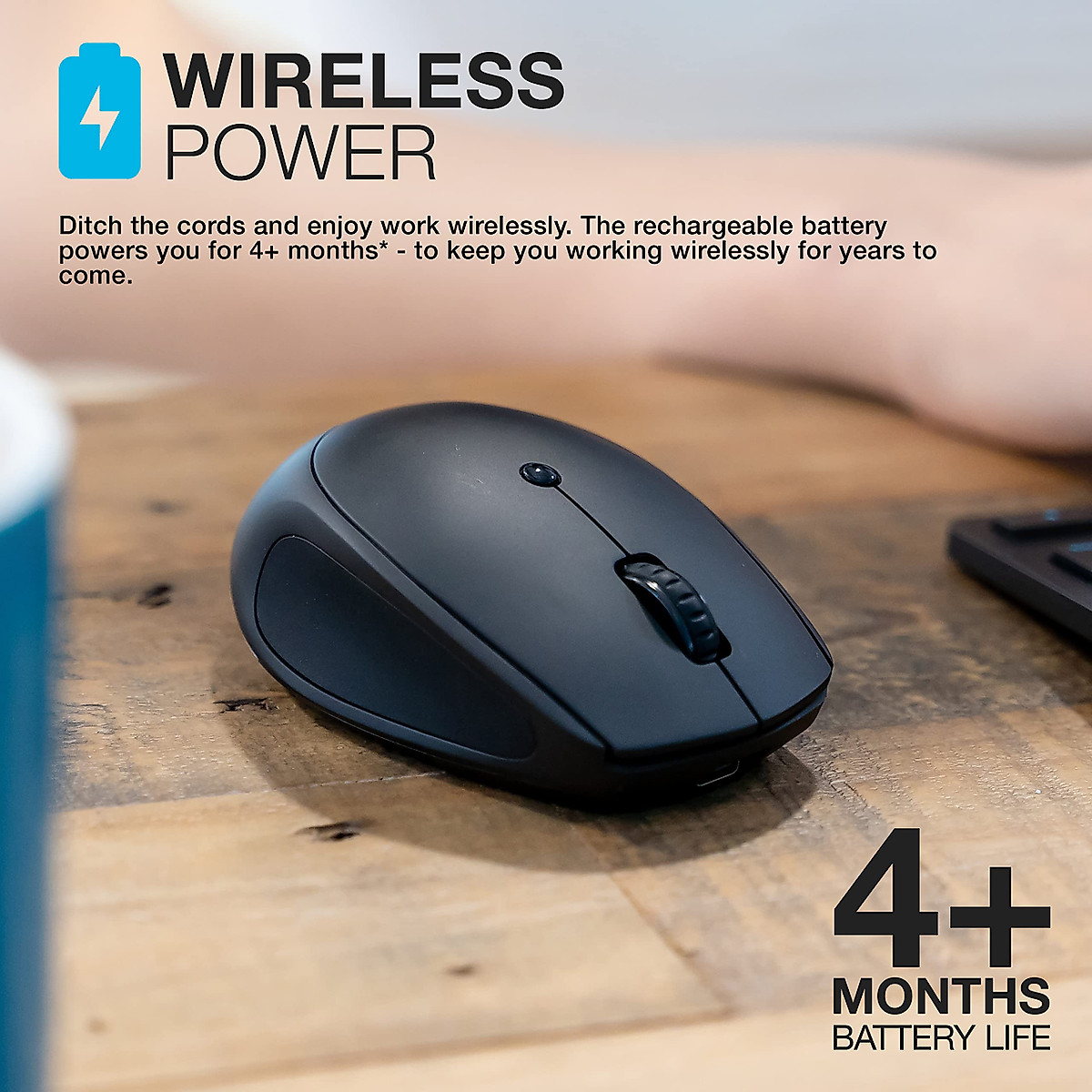 JLab GO Charge Wireless Mouse, Connect Via Bluetooth or USB Wireless Dongle, Multi-Device Toggle, Portable, Ultra-Compact and Lightweight for Work on The Go, Adjustable Tracking, (1 Pack)