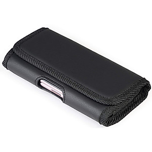 Case for Motorola Phone, Nakedcellphone Black Vegan Leather Horizontal Pouch [Metal Clip, Belt Harness, Magnetic Closure] for Moto ThinkPhone, Edge, Edge+, G Power 5G, G Play, Nokia C300/C110/G310