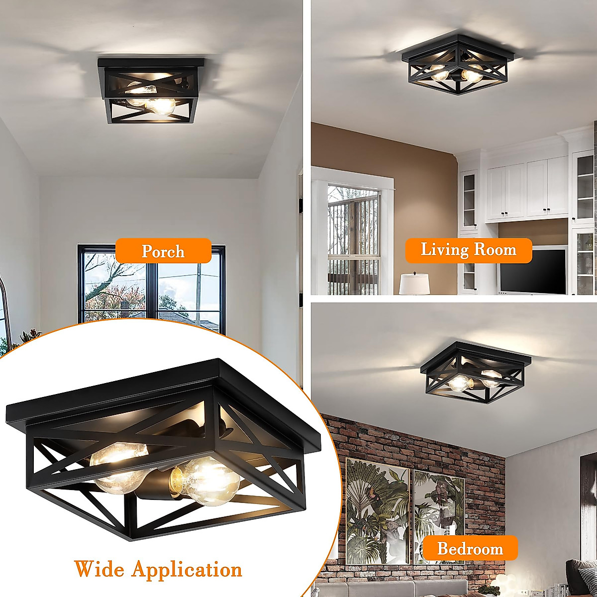 DIKAIDA 2Pack Vintage Farmhouse Flush Mount Ceiling Light Fixtures, 2-Light Hallway Kitchen Ceiling Light, Industrial Farmhouse Light Fixtures Ceiling Mount for Bedroom