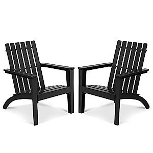 Tangkula Adirondack Chair Acacia Wood Outdoor Armchairs, Weather Resistant for Patio Garden Backyard Deck Fire Pit, Lawn Porch Furniture & Lawn Seating, Campfire Chairs, Adirondack Lounger (2, Black)