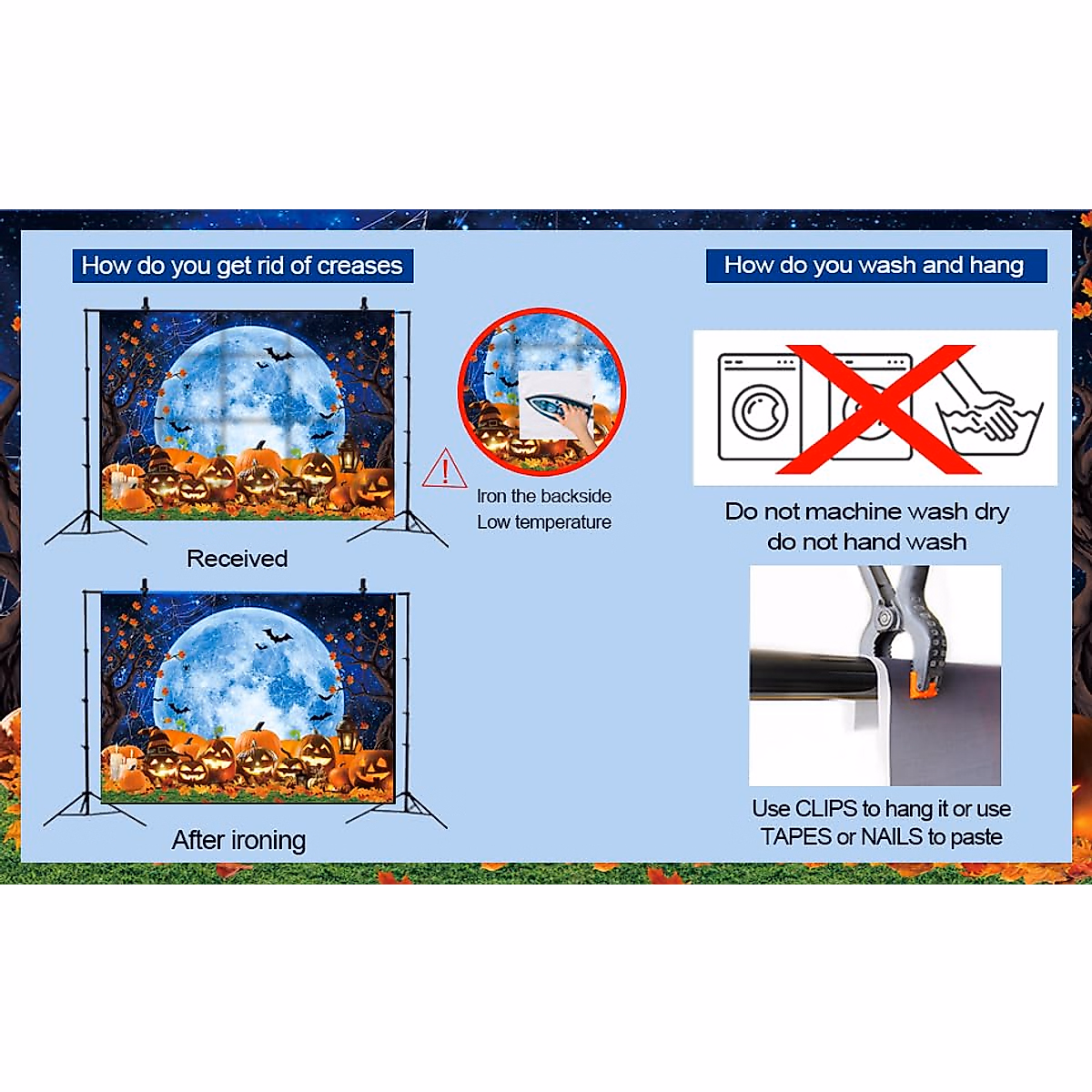 Halloween Backdrop for Photography 7x5FT Halloween Full Moon Night Background Horrible Pumpkin Lantern Maple Leaf Halloween Theme Baby Shower Birthday Party Decoration Photo Booth Props