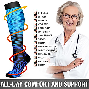 Bluemaple 6 Pack Copper Compression Socks for Women and Men Circulation-Best Support for Medical, Running,Nursing,Athletic