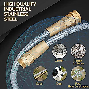 360Gadget Garden Hose Metal - 100ft Heavy Duty Stainless Steel Water Hose with 8 Function Sprayer & Metal Fittings, Flexible, Lightweight, No Kink, Puncture Proof Hose for Yard, Outdoors, Rv